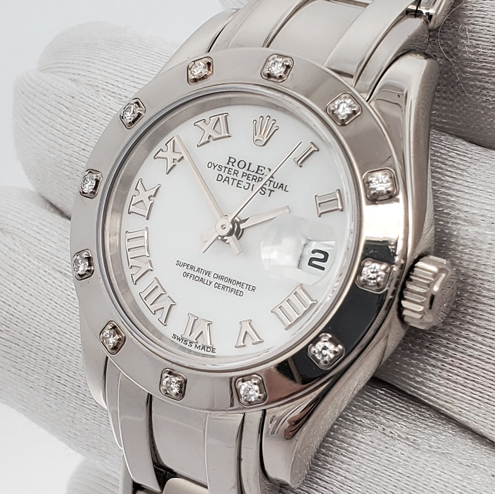 Rolex Lady Datejust Pearlmaster 29mm 12 Diamond Bezel White Gold Watch