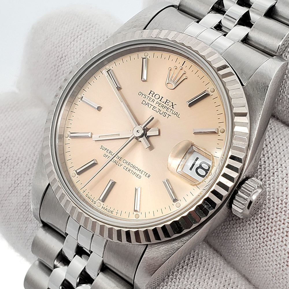 Rolex Datejust 31mm Silver White Gold Fluted Bezel Watch 68274