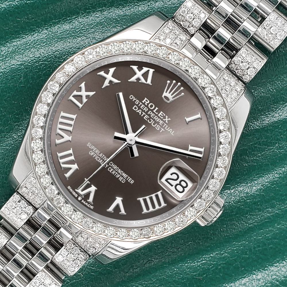 Rolex Datejust 31mm Dark Gray Dial 3.30ct Diamond Watch | 178240
