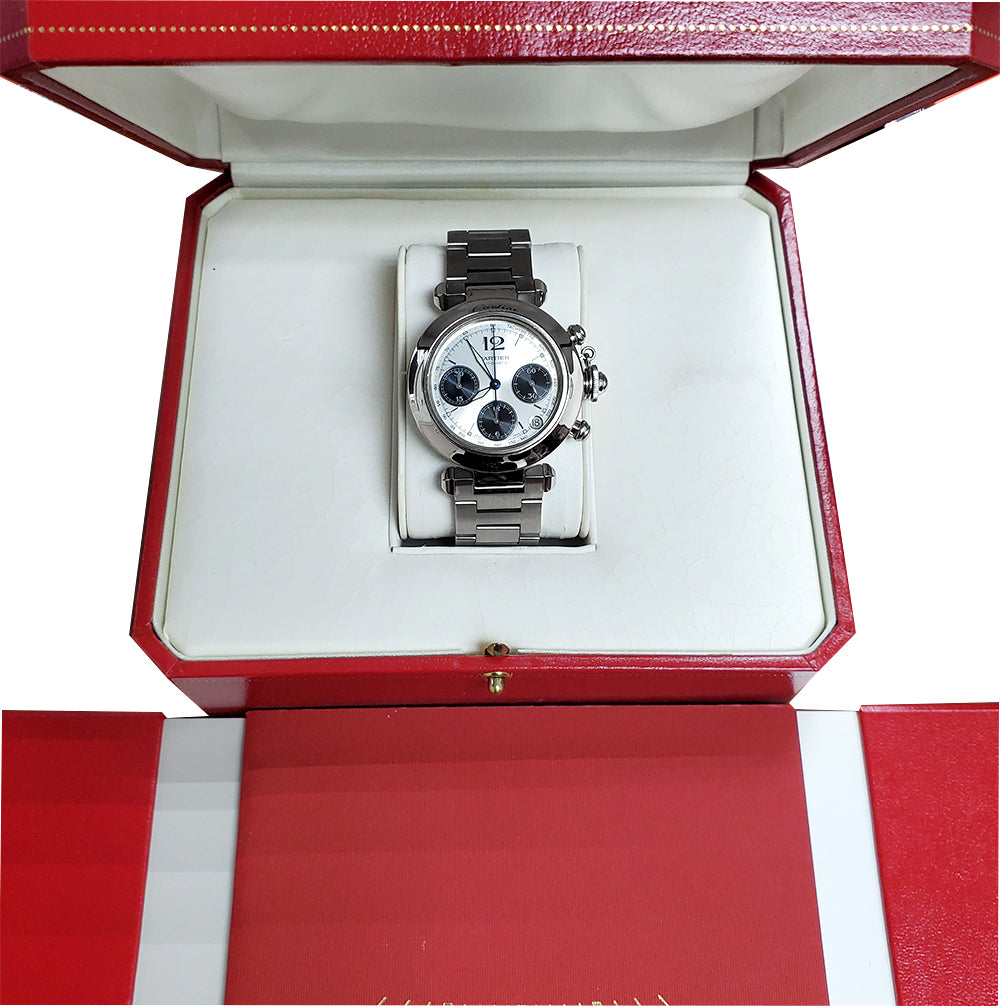 Cartier Pasha C 36mm Silver Panda Chronograph Watch W31048M7