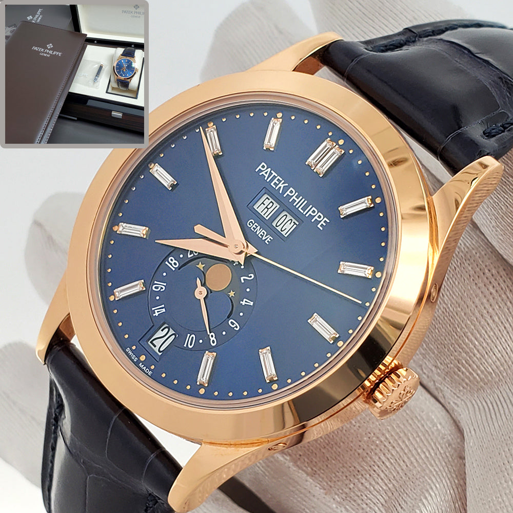 Patek Philippe Rose Gold Moon Phase Blue Dial Watch 5396R-015