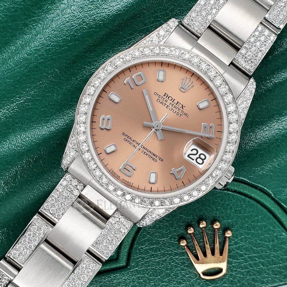 Rolex Datejust Midsize 31mm Salmon Arabic Dial 3.5ct Diamond Bezel/Lug