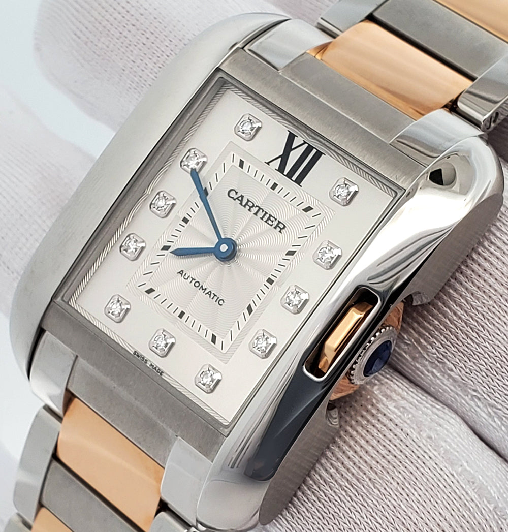 Shop Cartier Tank Anglaise Large Silver Diamond Dial Watch