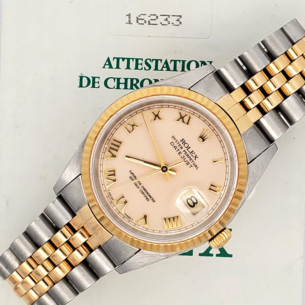 Rolex Datejust 36mm Cream Roman Dial 2-Tone Jubilee Watch - 16233