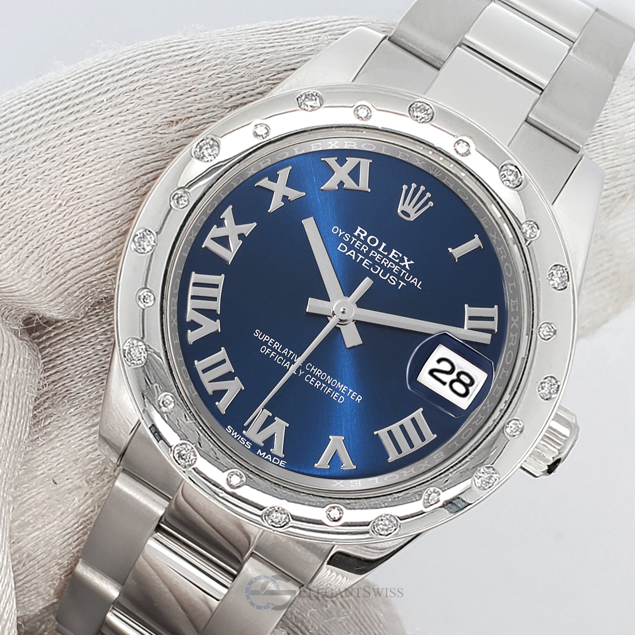 Rolex Datejust Midsize 31mm Blue Roman Dial Custom Domed VS Scattered