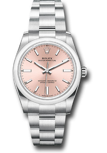 Rolex Oyster Perpetual 34 Watch - Domed Bezel - Pink Index Dial - Oyst