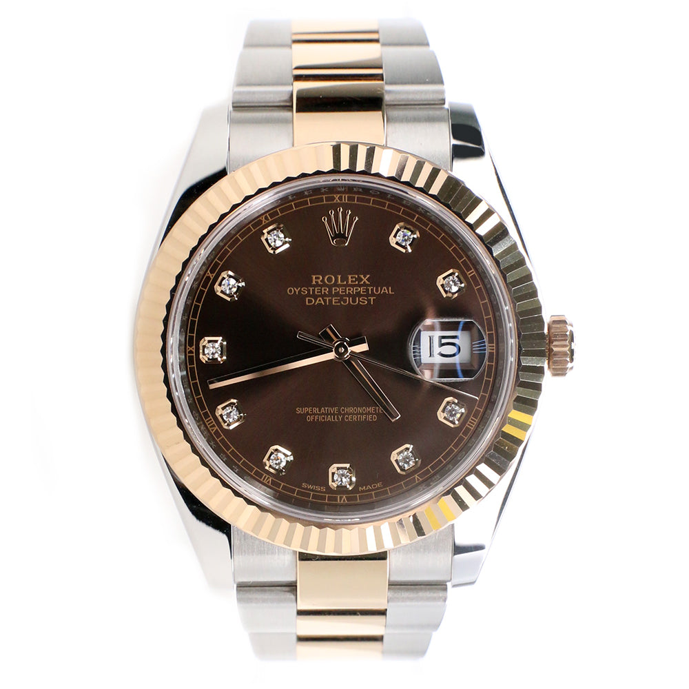 Rolex Datejust 41MM Factory Chocolate Diamond Dial 2-Tone Rose Gold/St