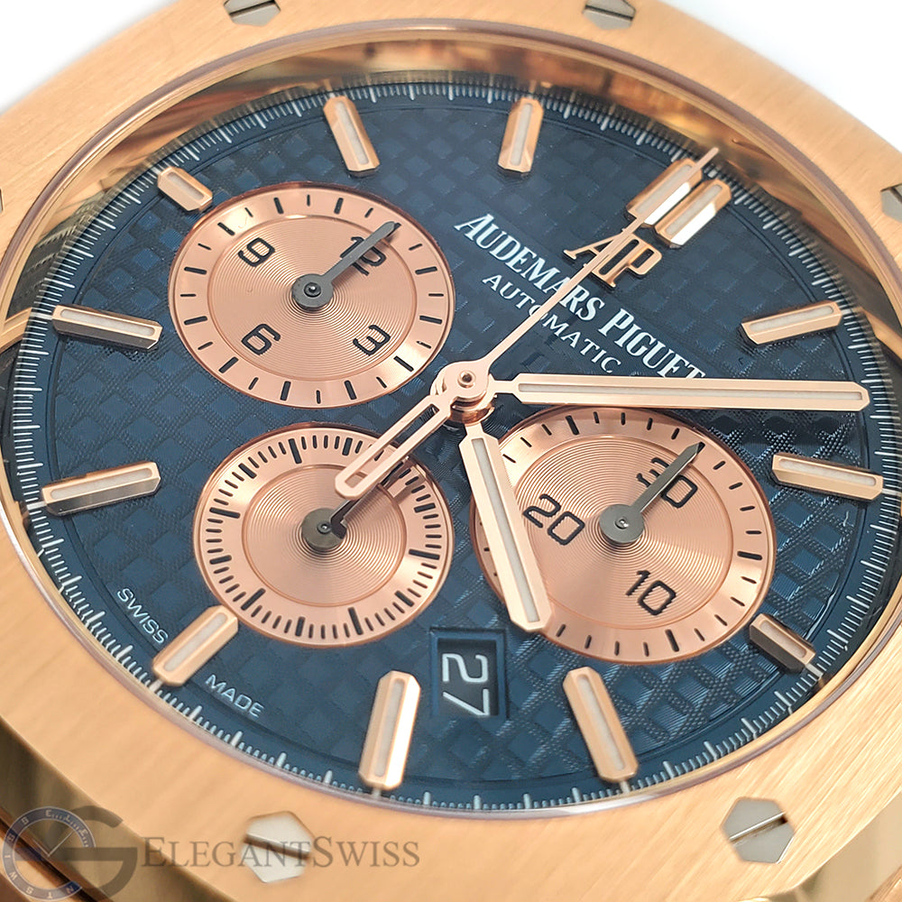 Unworn Audemars Piguet Royal Oak 41mm Chronograph Blue Dial Rose Gold