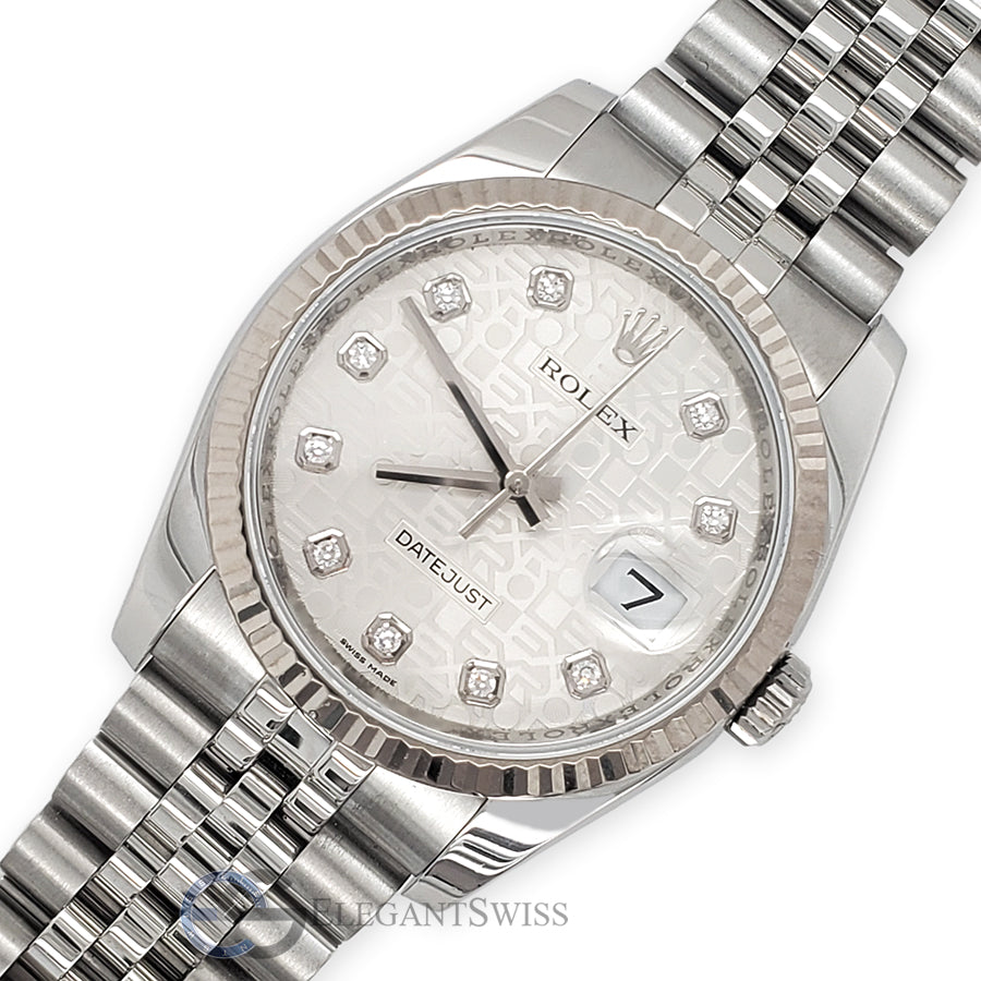 Rolex Datejust 36mm 116234 Factory Silver Jubilee Diamond Dial White G