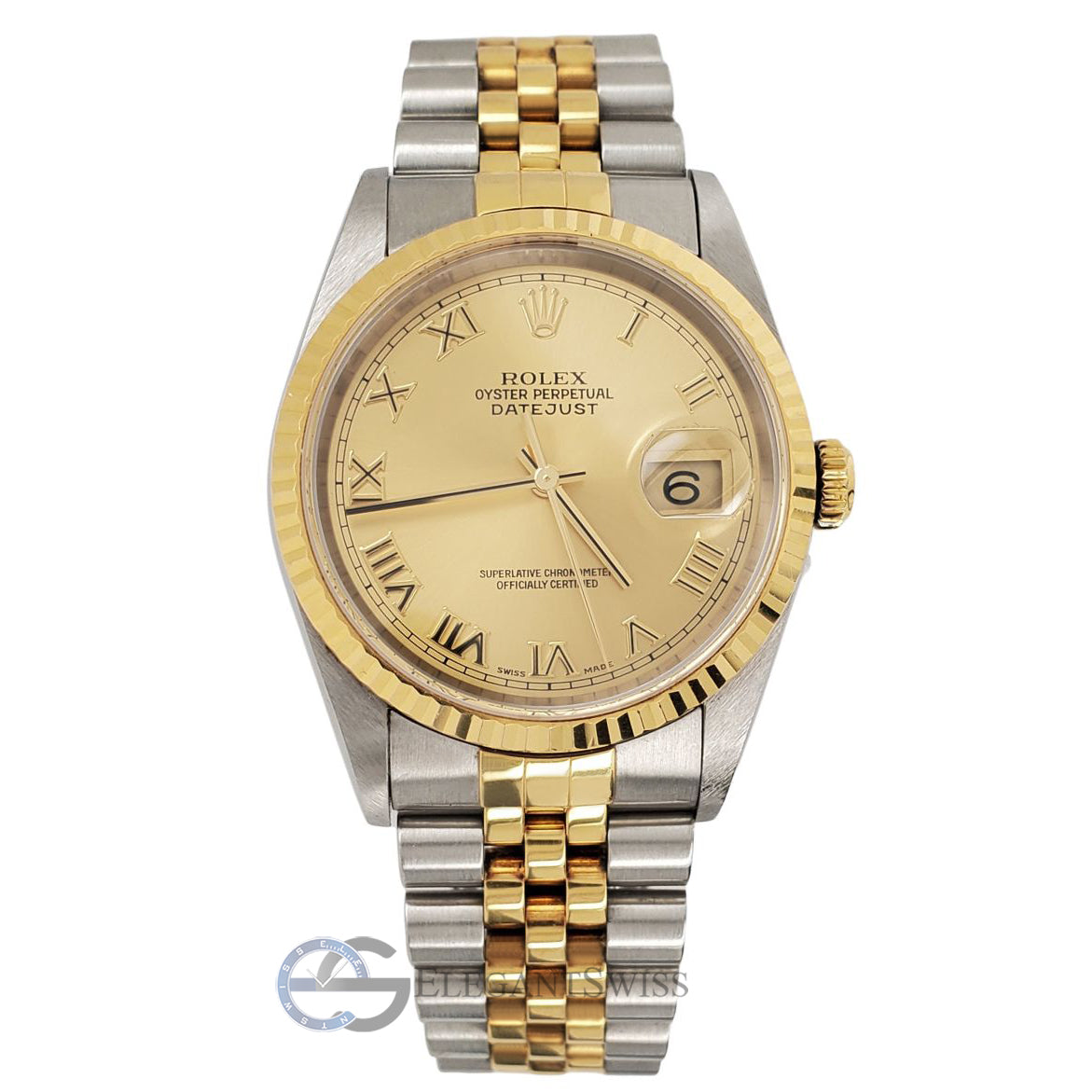 Rolex Datejust 36mm Factory Champagne Roman Dial Yellow Gold/Steel Wat