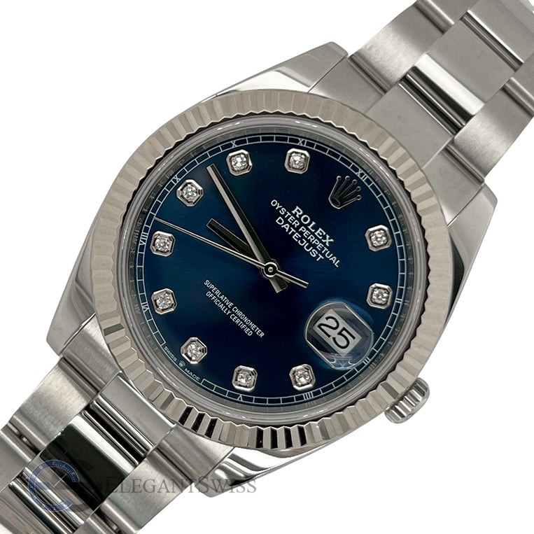 Rolex Datejust 41 Factory Blue Diamond Dial White Gold Fluted Bezel St