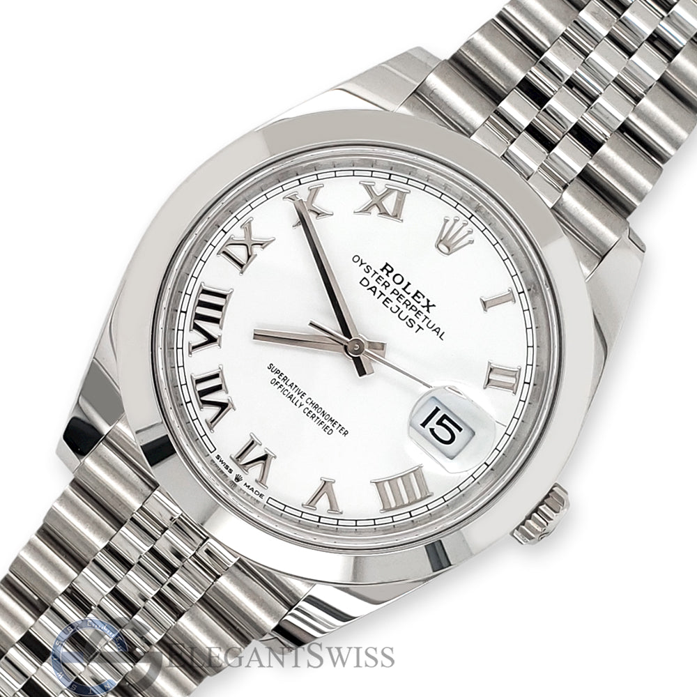 Unworn Rolex Datejust 41 126300 White Roman Dial Smooth Bezel Jubilee