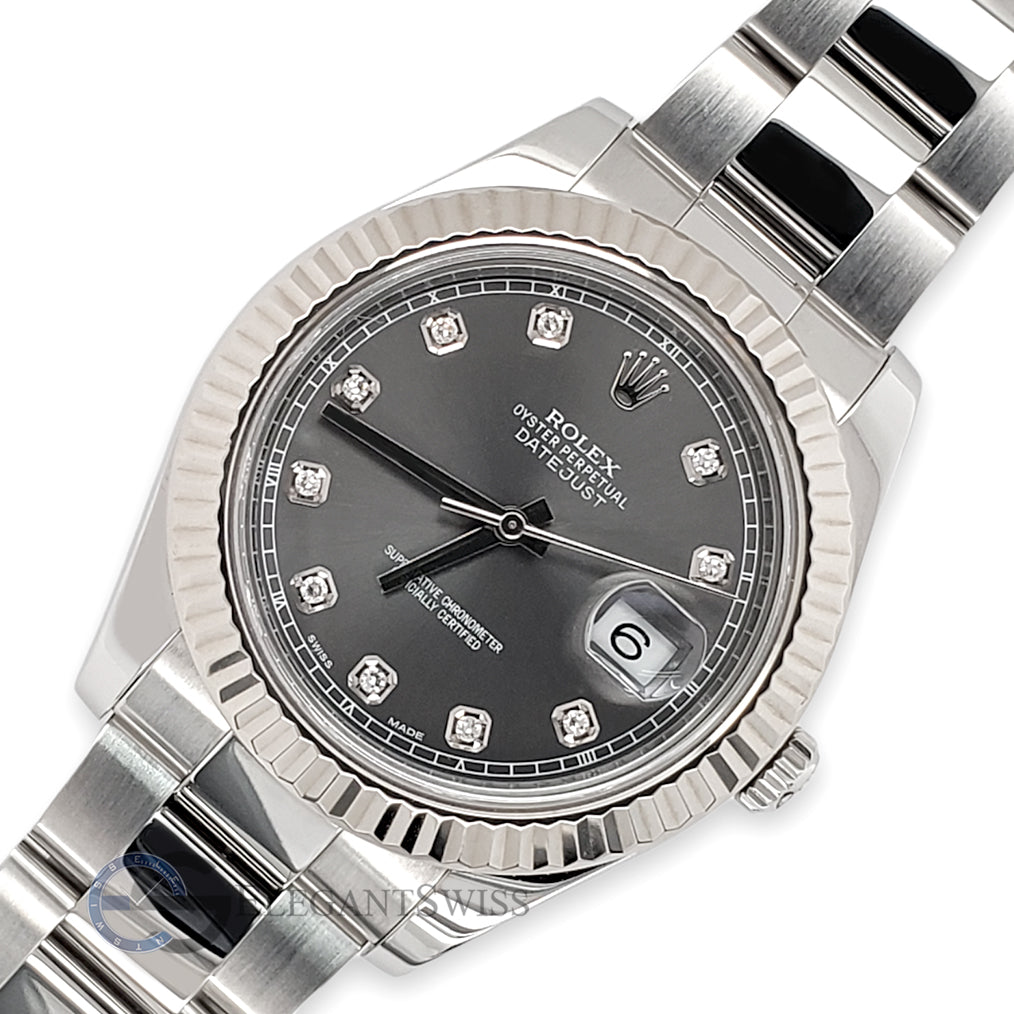Rolex Datejust II 41mm Factory Dark Rhodium Diamond Dial White Gold Fl