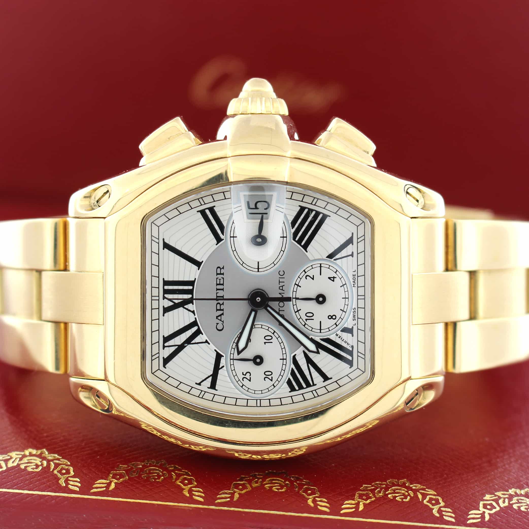Cartier Roadster Chronograph 18K Yellow Gold Automatic Mens Watch W620